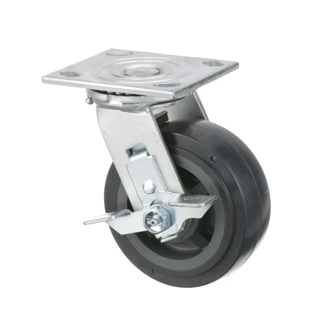 Heavy-Duty 5\" Plate Caster with Brake Gray polyurethane wheel with ...
